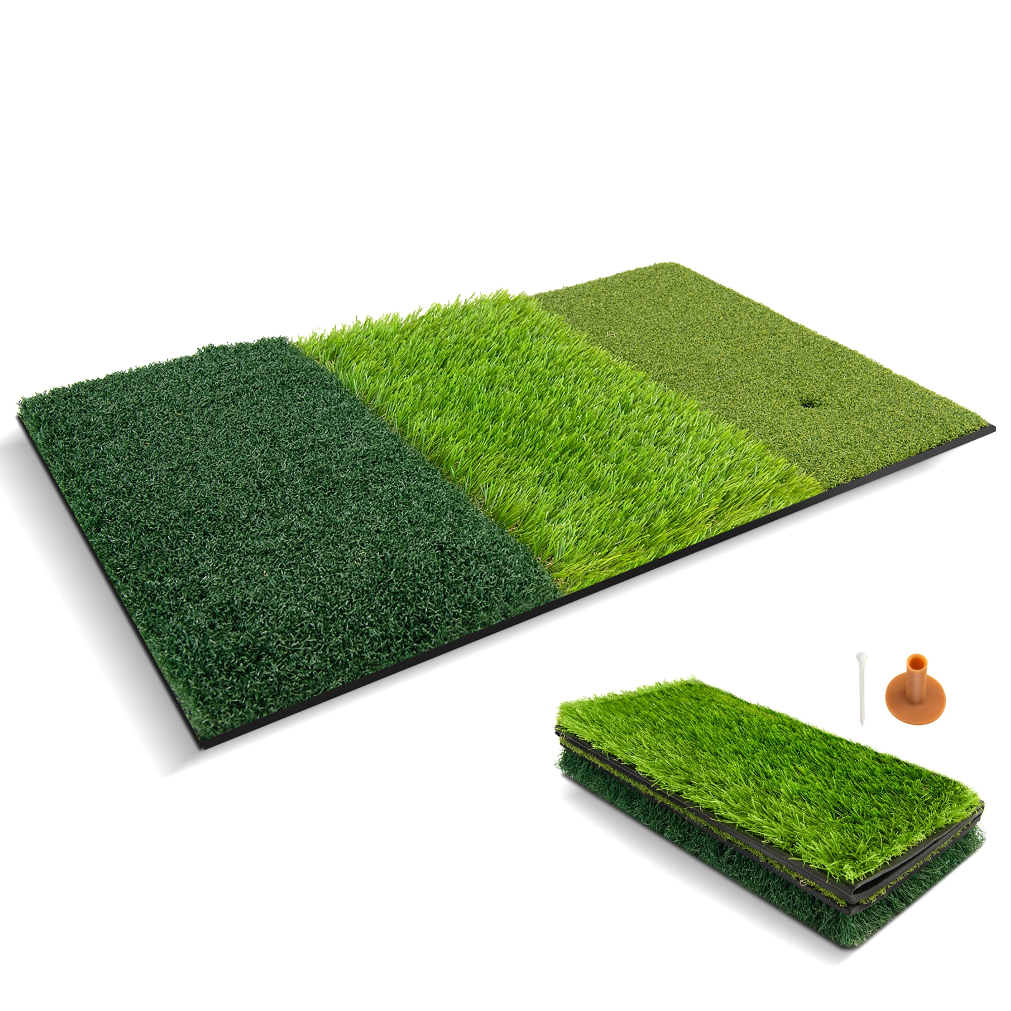 Costway 25'' x 16'' Tri-Turf 3-in-1 Golf Hitting Mat Realistic ...