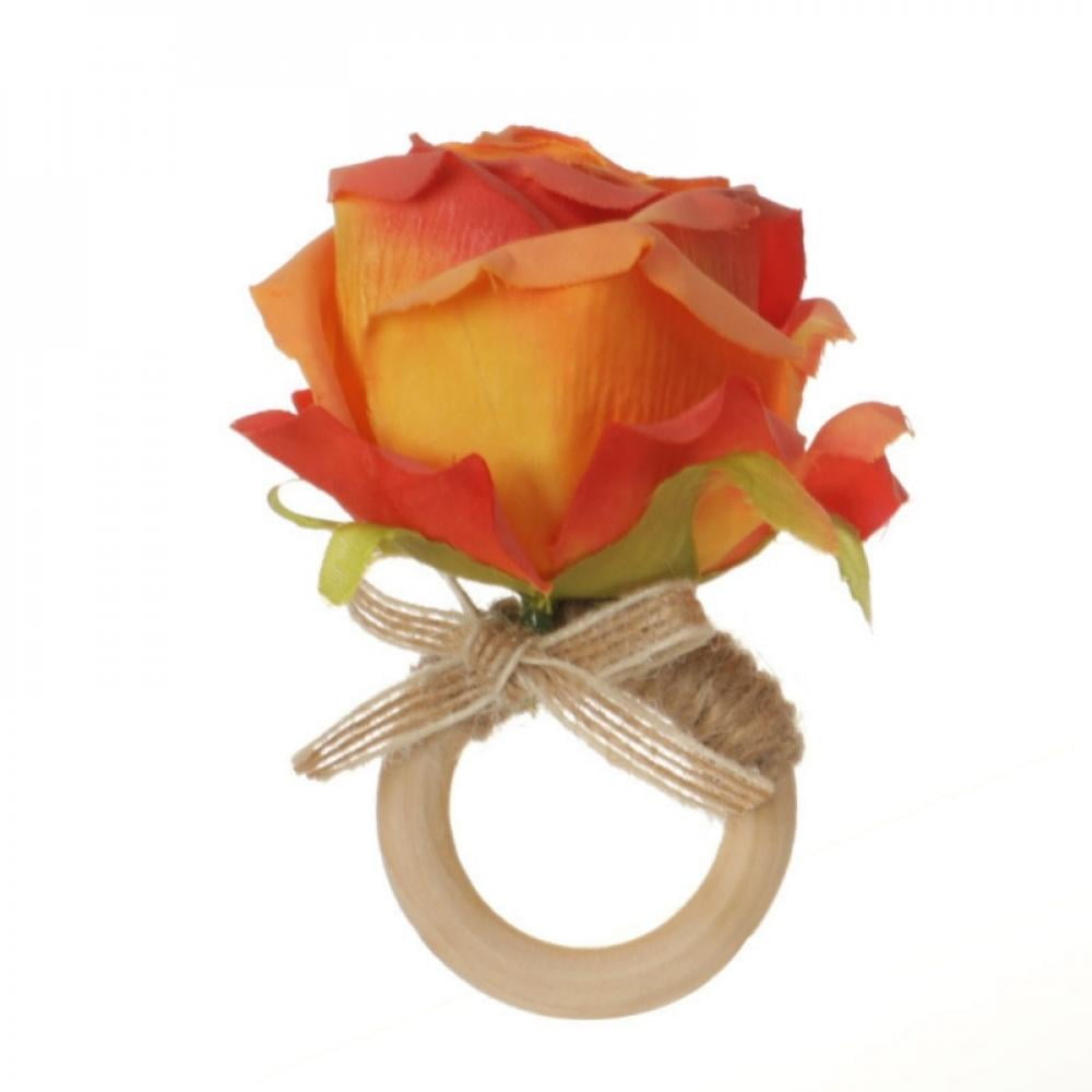 Rose Napkin Ring,Artificial Colorful Rose with Round Wooden Rings ...