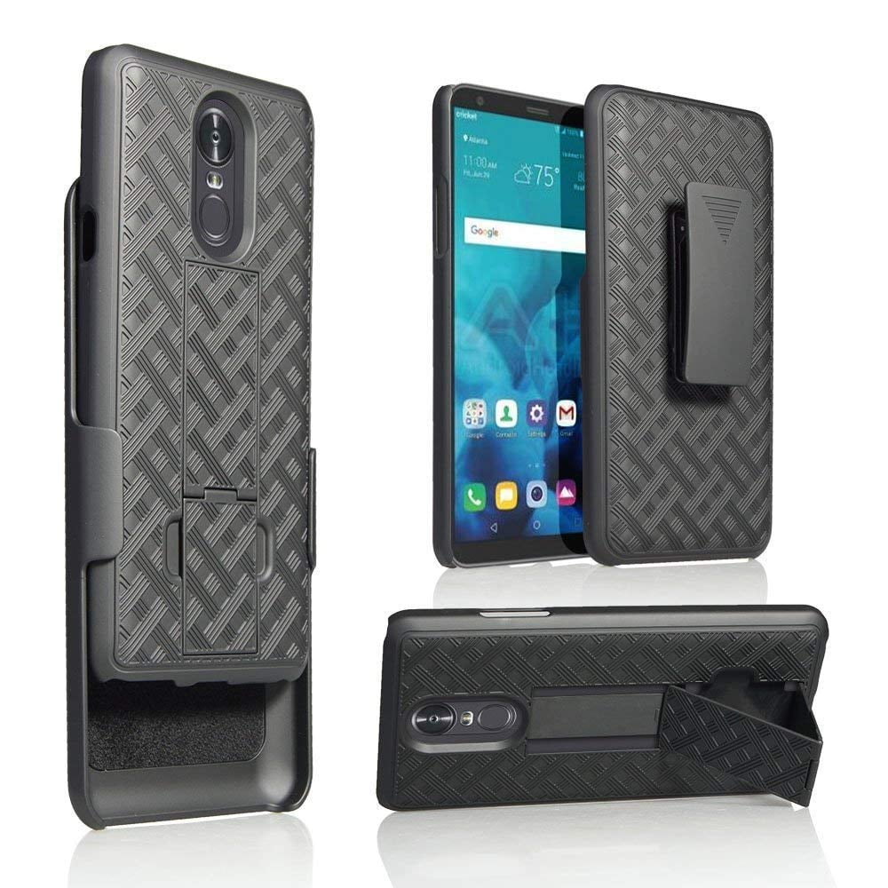 LG Stylo 4, Stylo 4 Plus Case - Black Combo Holster Kickstand Belt Clip ...