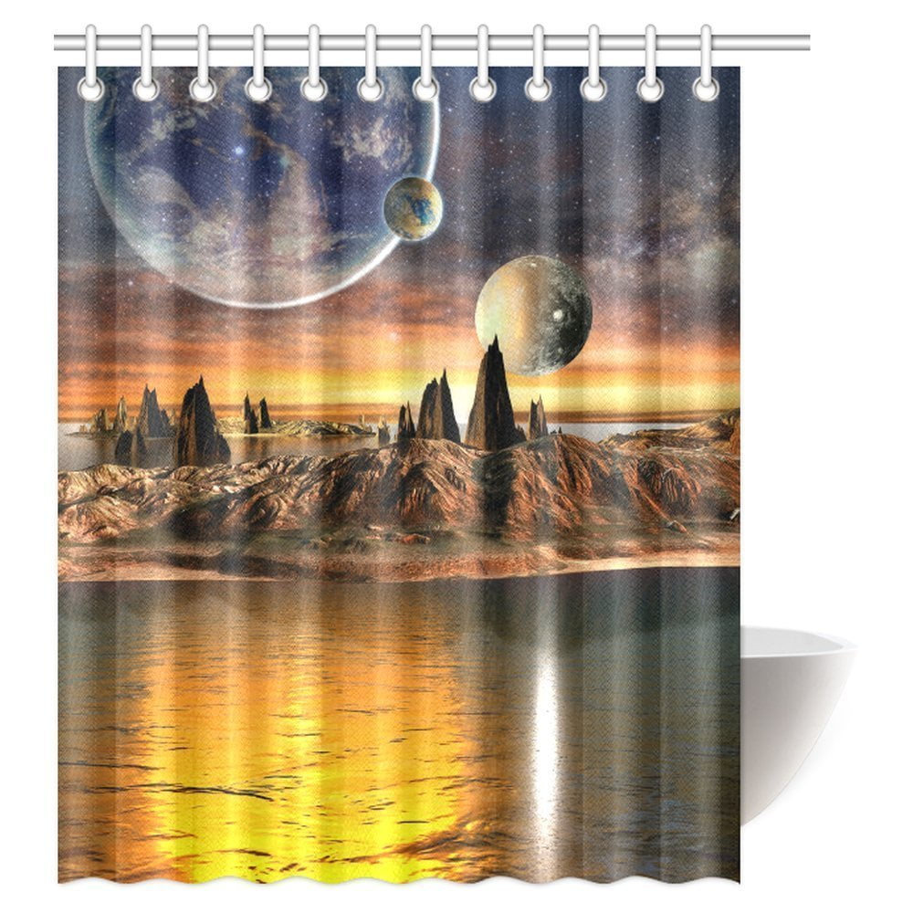 MYPOP Outer Space Shower Curtain, Alien Planet with Earth Moon and ...