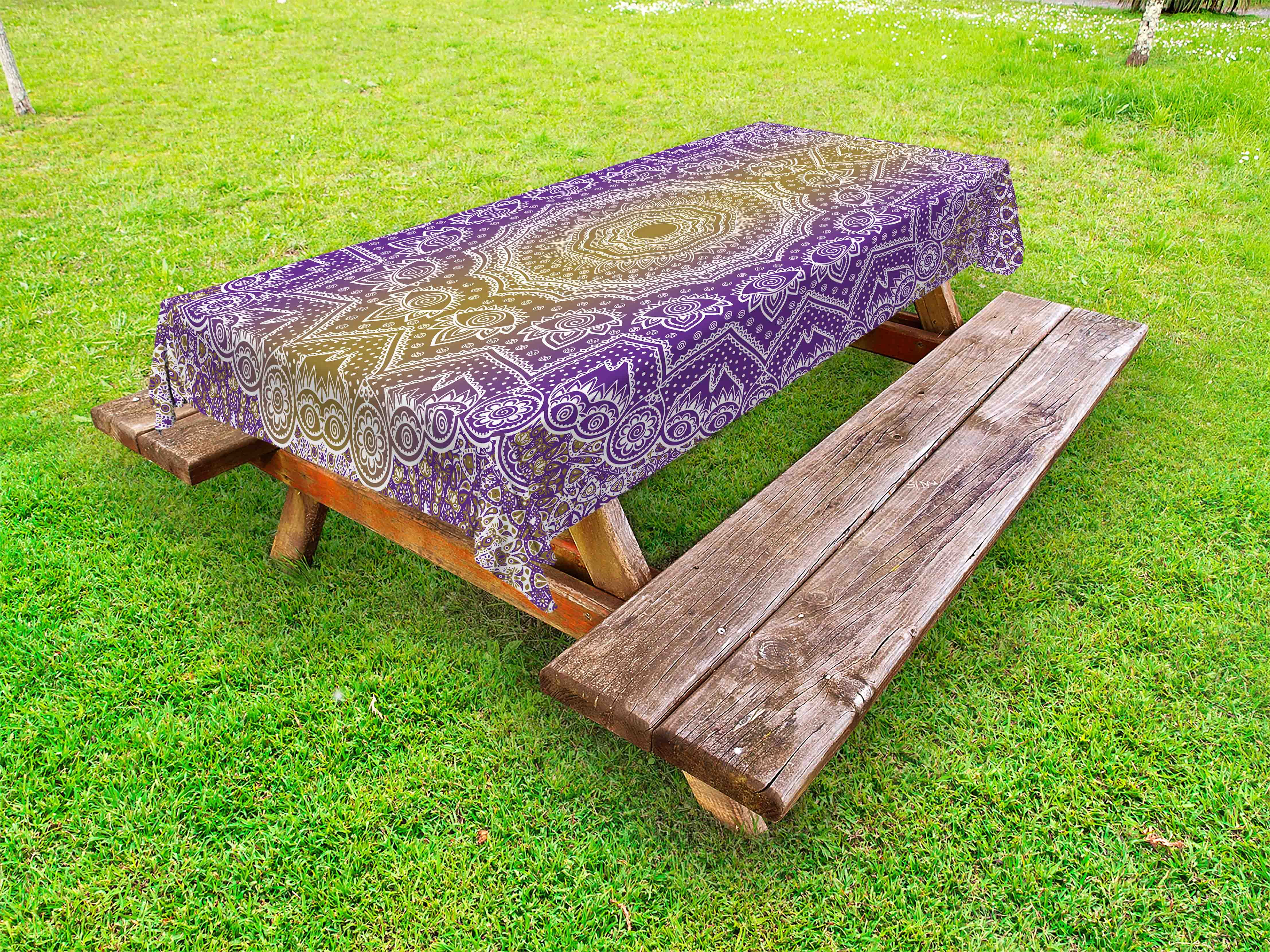 Yellow and Purple Outdoor Tablecloth, Mandala Ombre East Tradition Deep ...