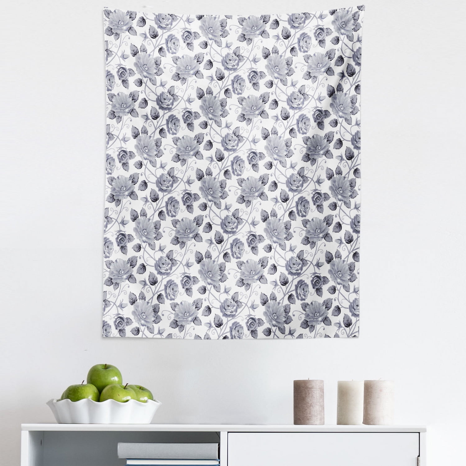 Grey Tapestry, Floral Patterns Victorian Inspired Roses with Dark ...