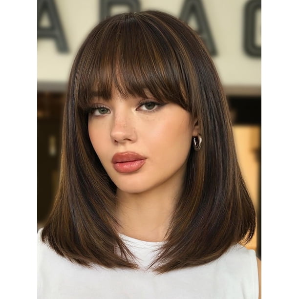 Peluca FANCEE Highlight Layered Bob de 35 cm con flequillo sintético ...