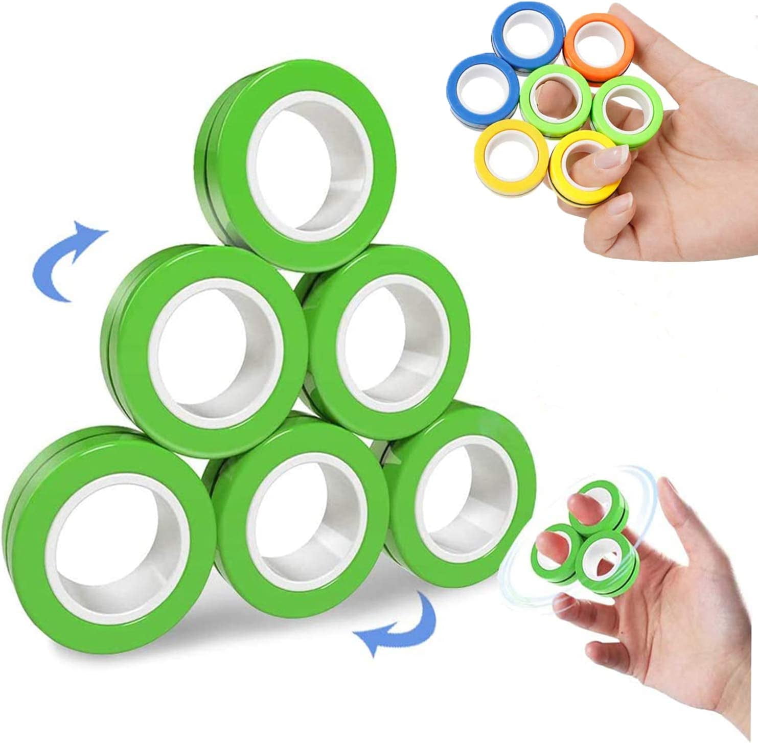 Magnetic Rings Fidget Toy Set,Newest Colorful Finger Rings Toy,Stress ...