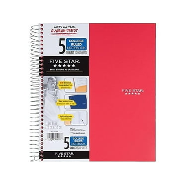 Five Star 5-Subject College-Ruled Notebook, 9 1/2" x 6", Assorted ...