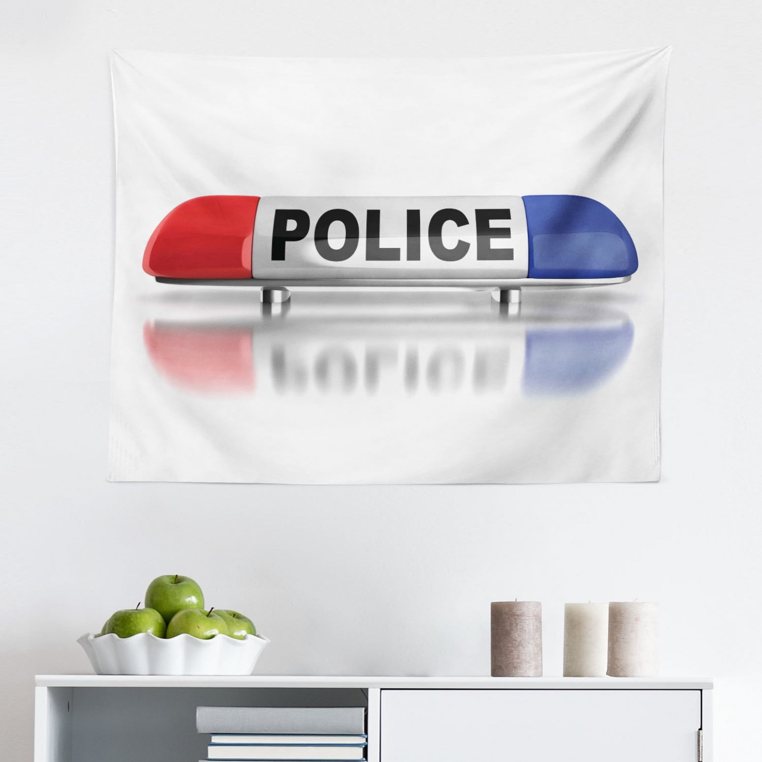 Police Tapestry, Cartoon Hand Drawn Police Car Unusual Design with ...
