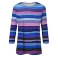 3/4 Sleeve Shirts for Women Spring Striped Crewneck Business Casual ...