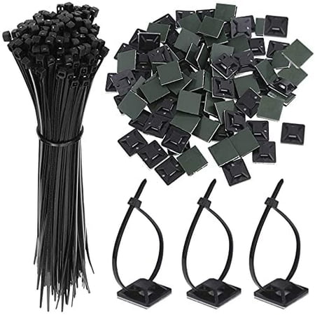 Surrme 100 Pieces Cable Ties + 100 Pieces Self Adhesive Wire Tie Fixing ...