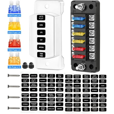 Telsitine 6 Way Fuse Box, 12V Blade Fuse with Negative Bus, Fuse Box ...