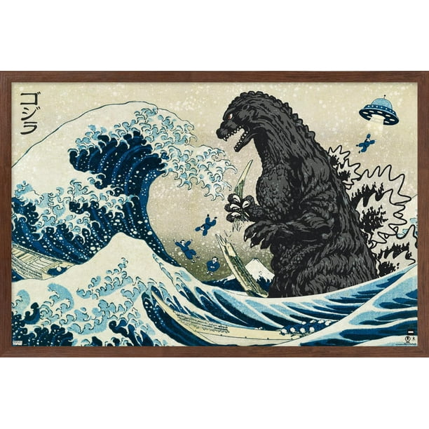 Godzilla - Great Wave Wall Poster, 14.725" x 22.375" Framed - Walmart.com