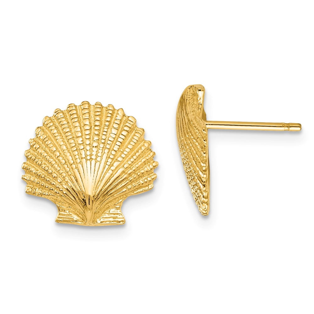 Beautiful 14K Scallop Shell Post Earrings - Walmart.com
