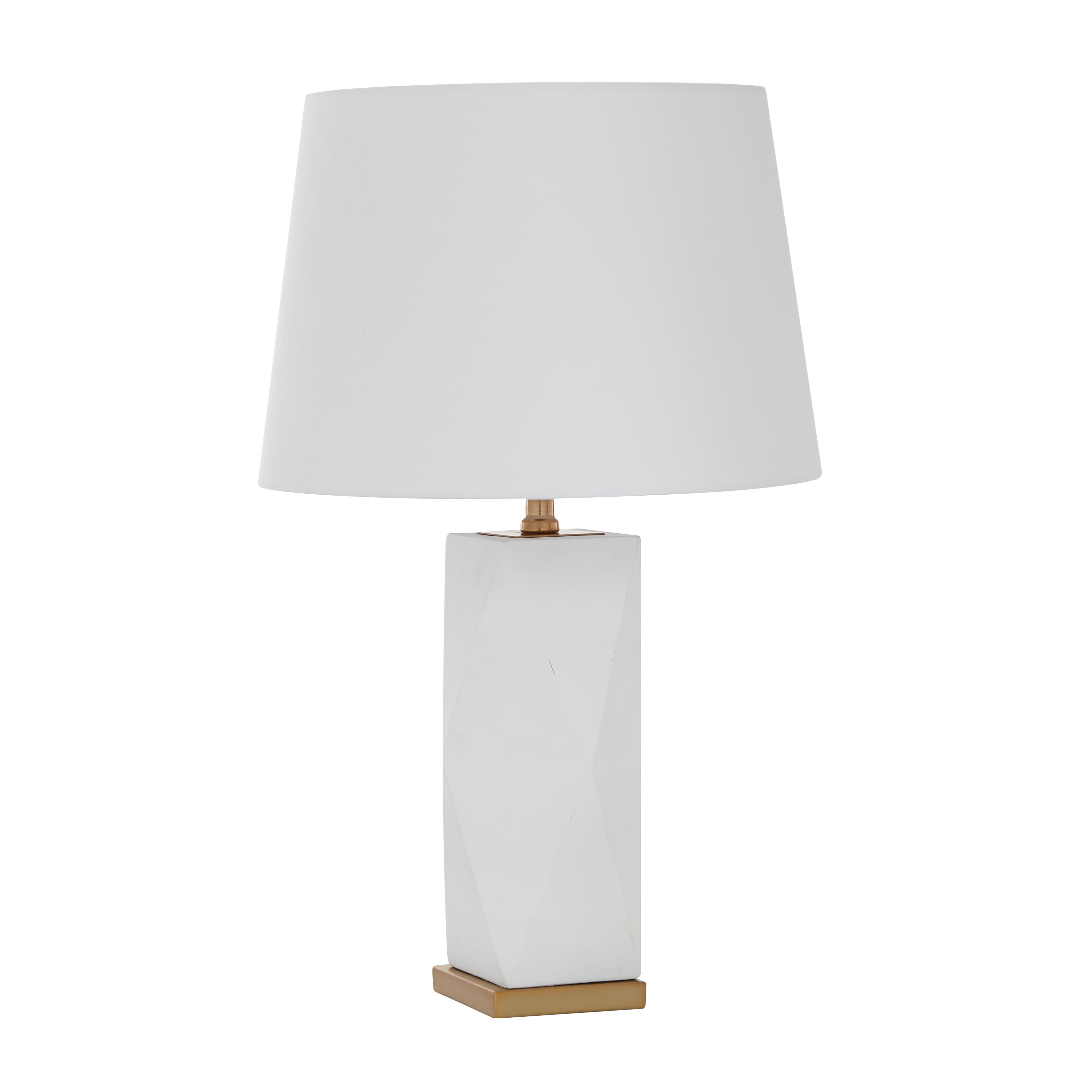 DecMode Large White Table Lamp with Solid White Cement Body and Gold ...