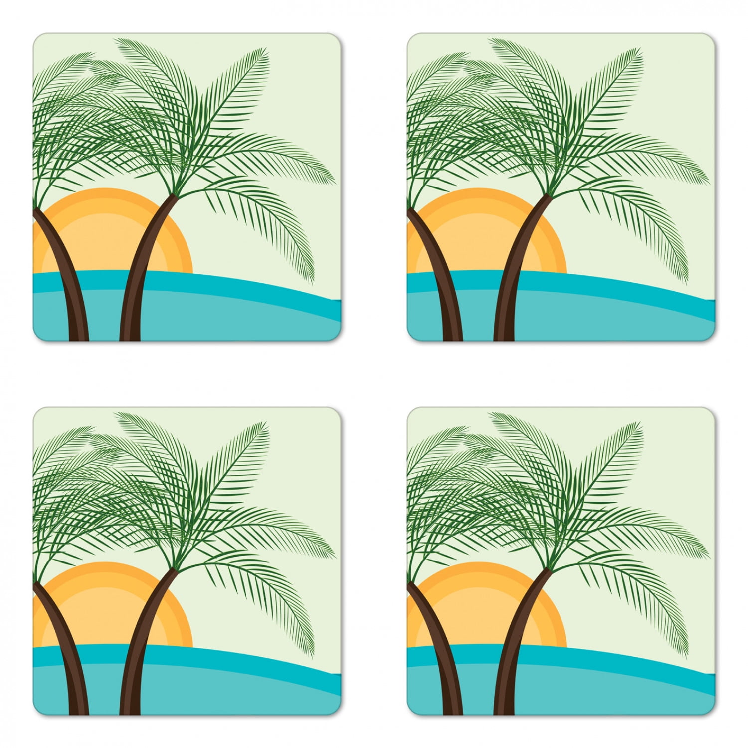 Graphic Beach Coaster Set of 4, Modern Summer Design of Palm Trees ...