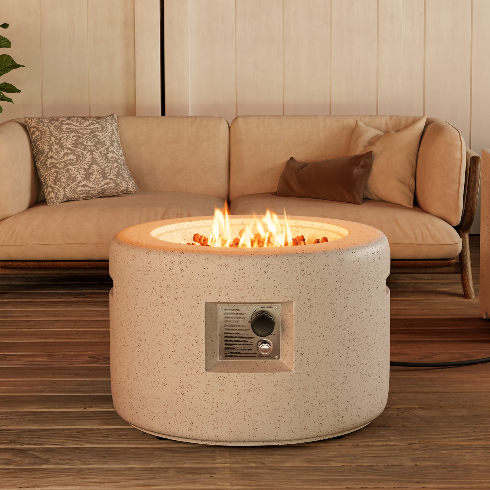 COSIEST Outdoor Terrazzo White Faux Stone Propane Fire Pit Table (Tank ...