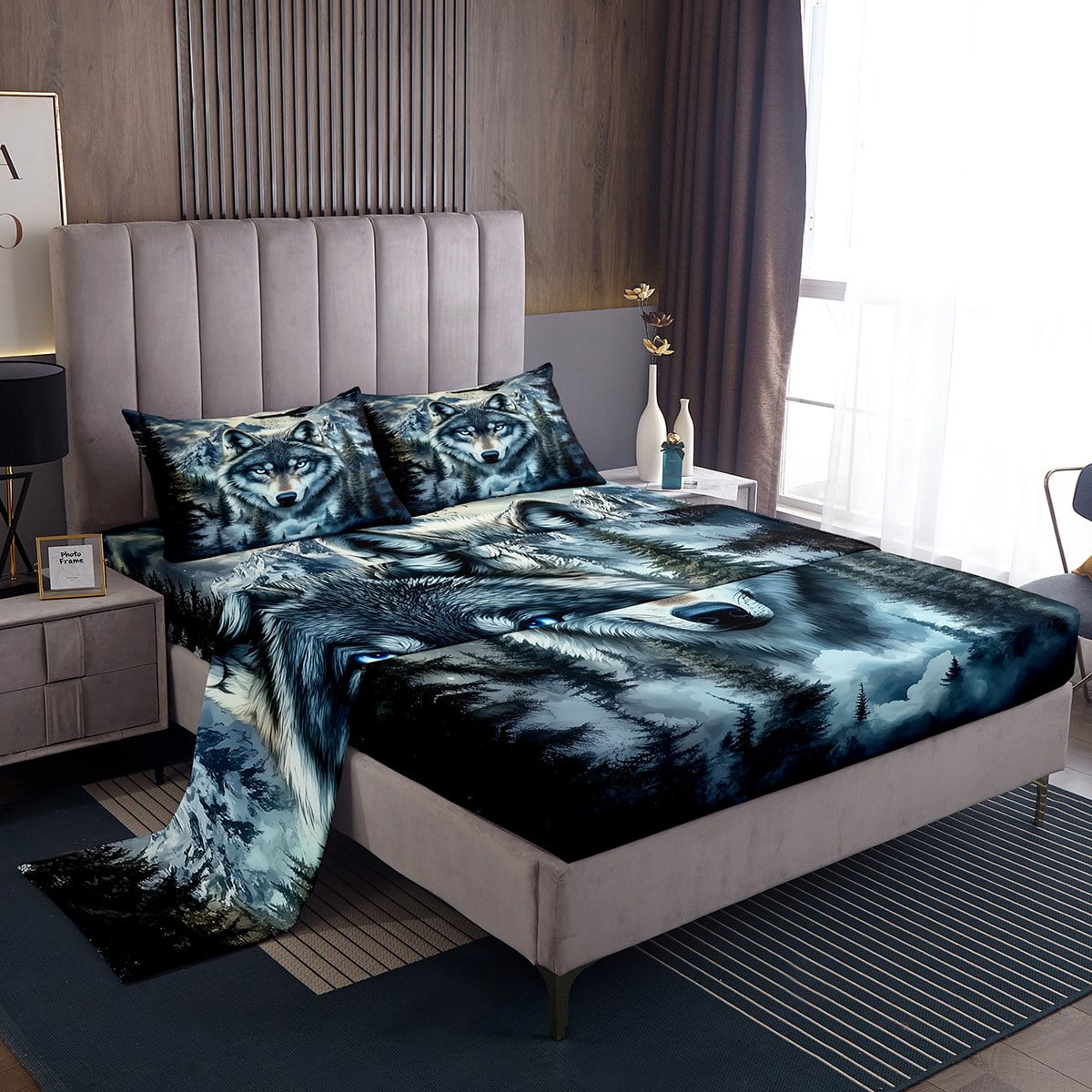 Click here for Erosebridal Wolf Print Sheet Set Queen  Wildlife A... prices