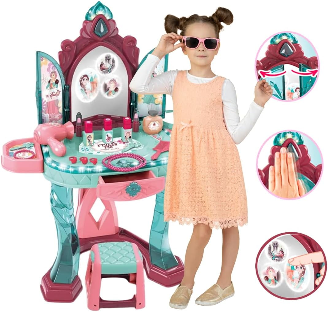 Tocador para Niña Juguete Mesa de Maquillaje con Espejo y Silla ...