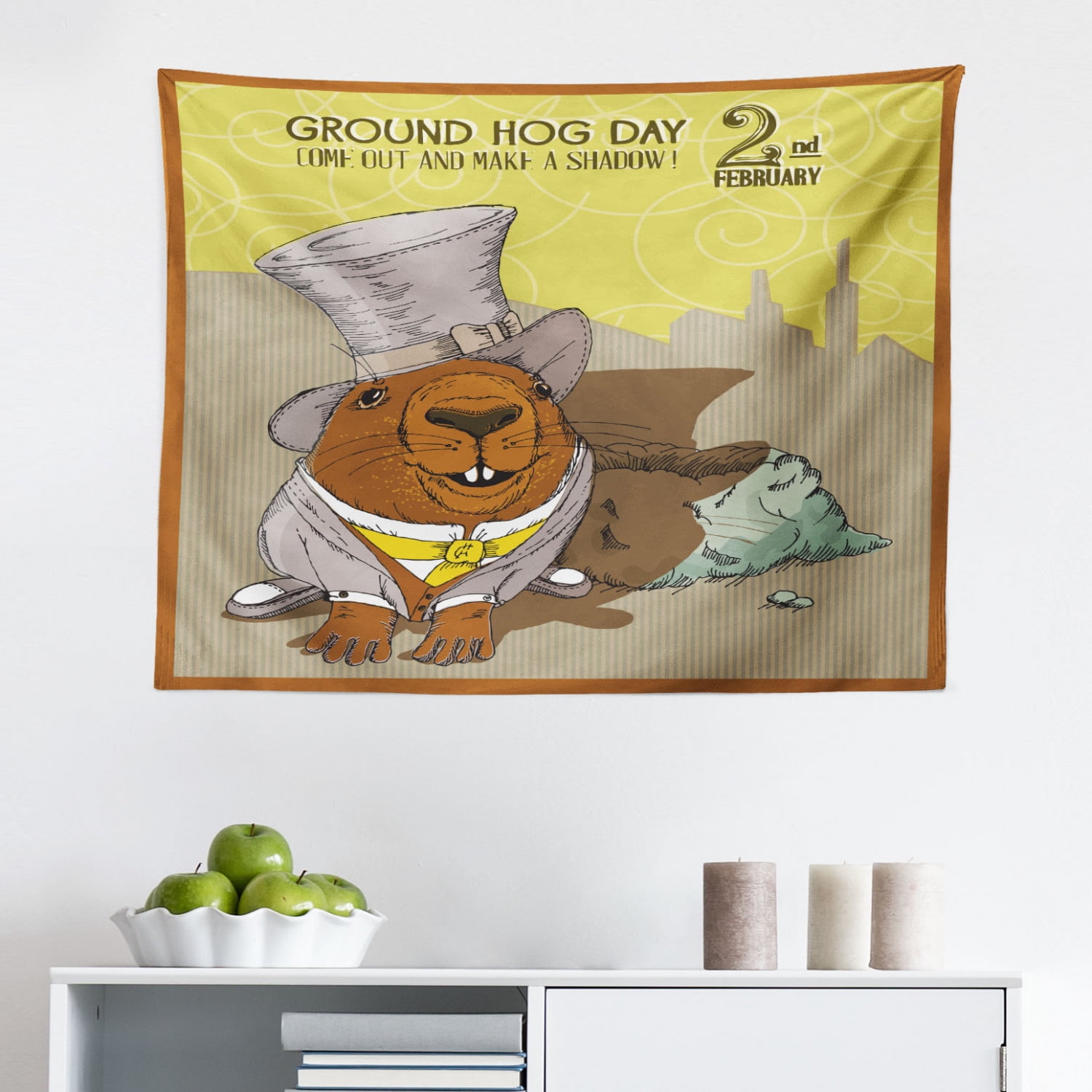 Groundhog Day Collection Tapestry, Marmot Holds Blue Flowers in Earth ...