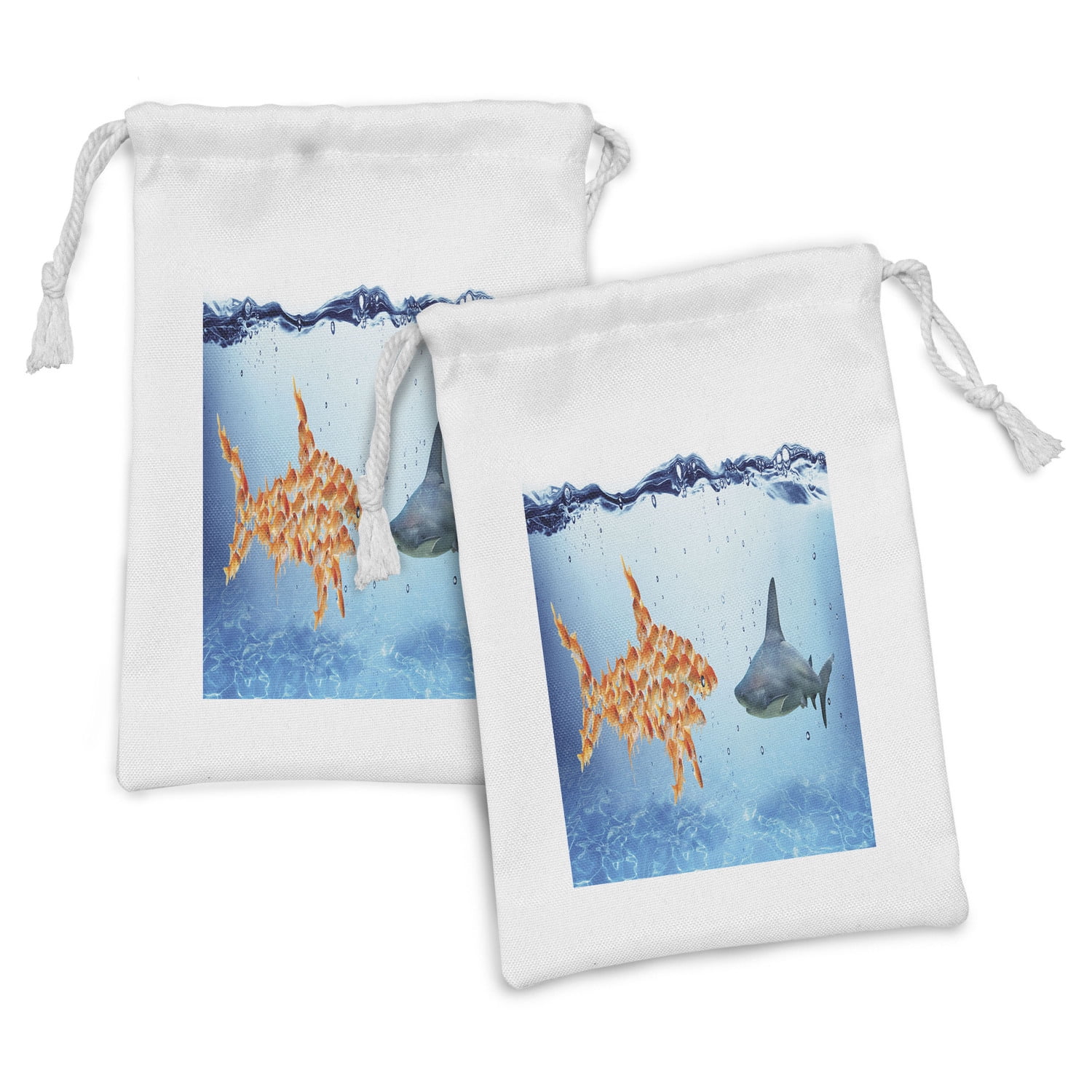 Goldfish Fabric Pouch Set of 2, Goldfishes Teaming up Against a Shark ...
