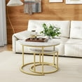 Round Coffee Table Set of 2 End Tables for Living Room,Circular and Marble Nesting Coffee Table ...