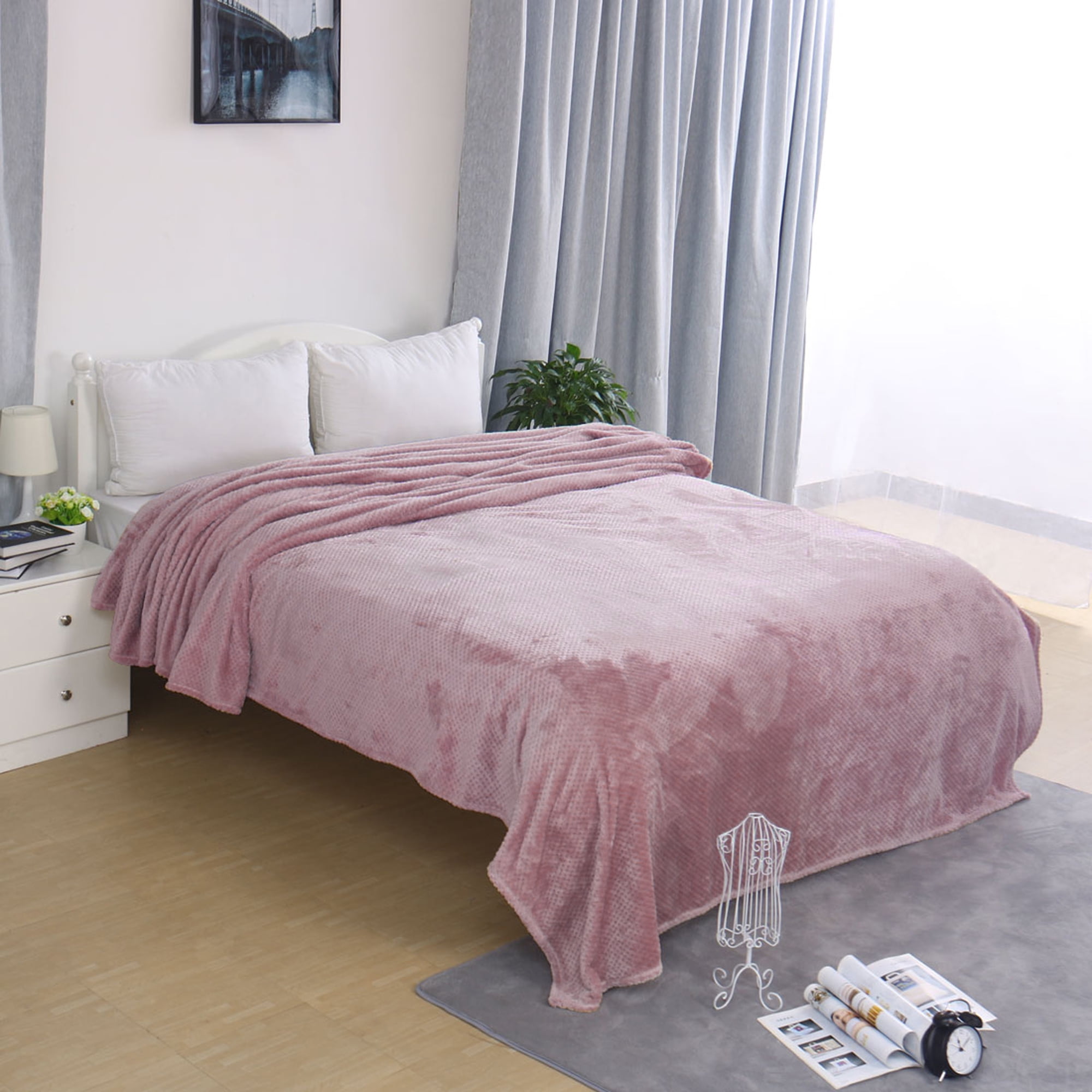 Soft Flannel Fleece Throw Blanket Waffle Pattern Microfiber Fuzzy Plush ...