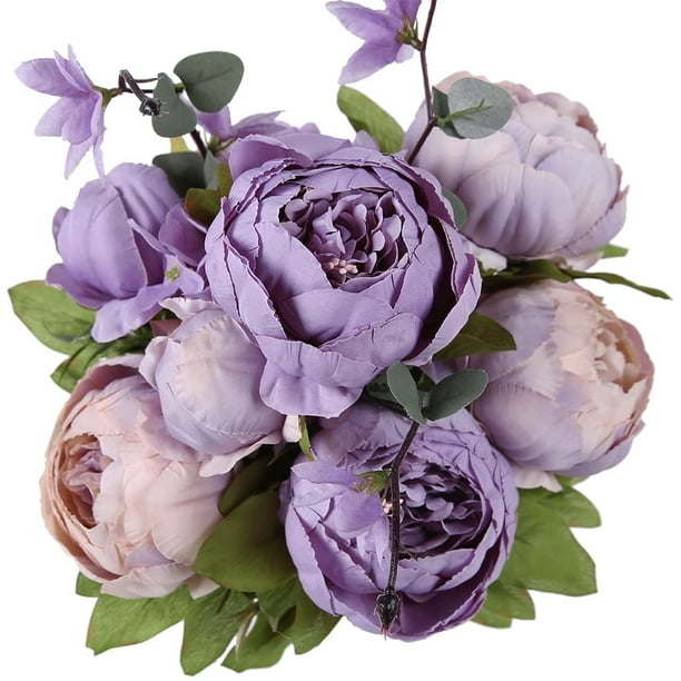 Coolmade Fake Peonies Faux Silk Flower Vintage Artificial Peony Face ...