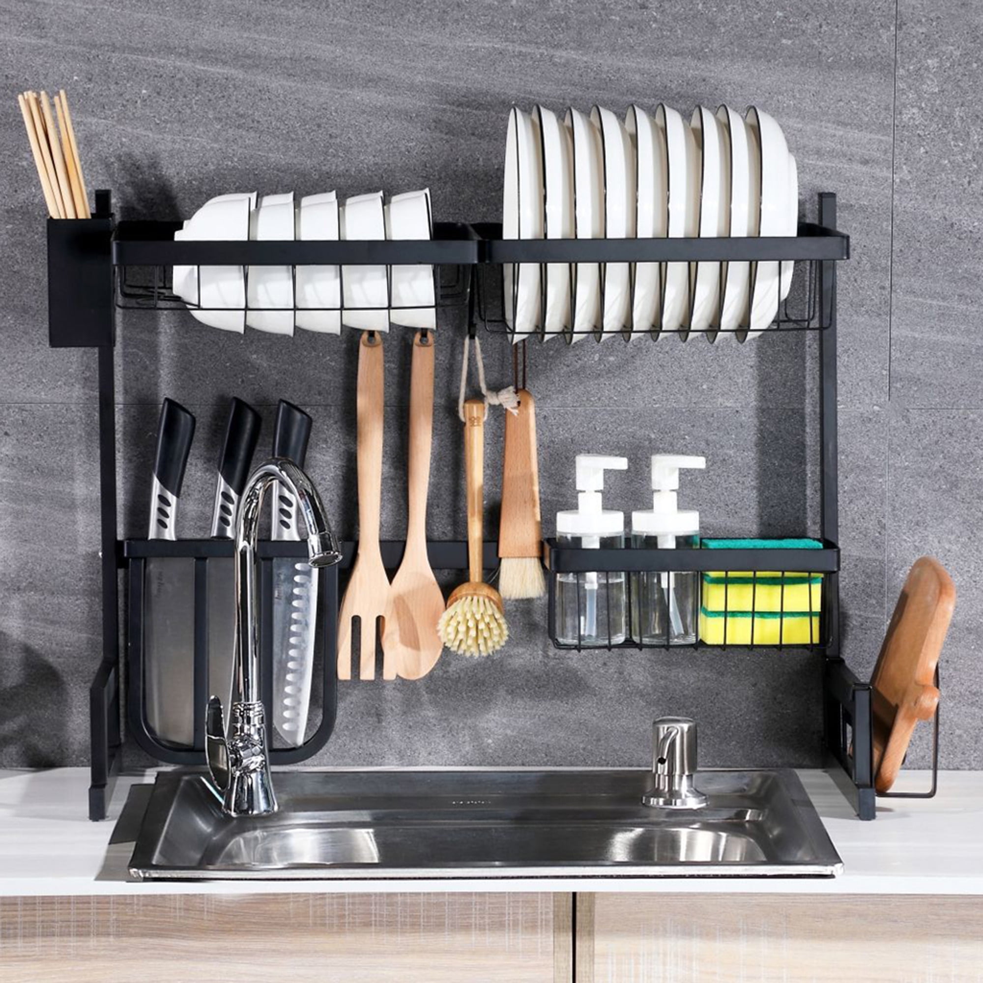 FUTATA Over The Sink Dish Drying Rack 2 Tier Stainless Steel Over Sink ...