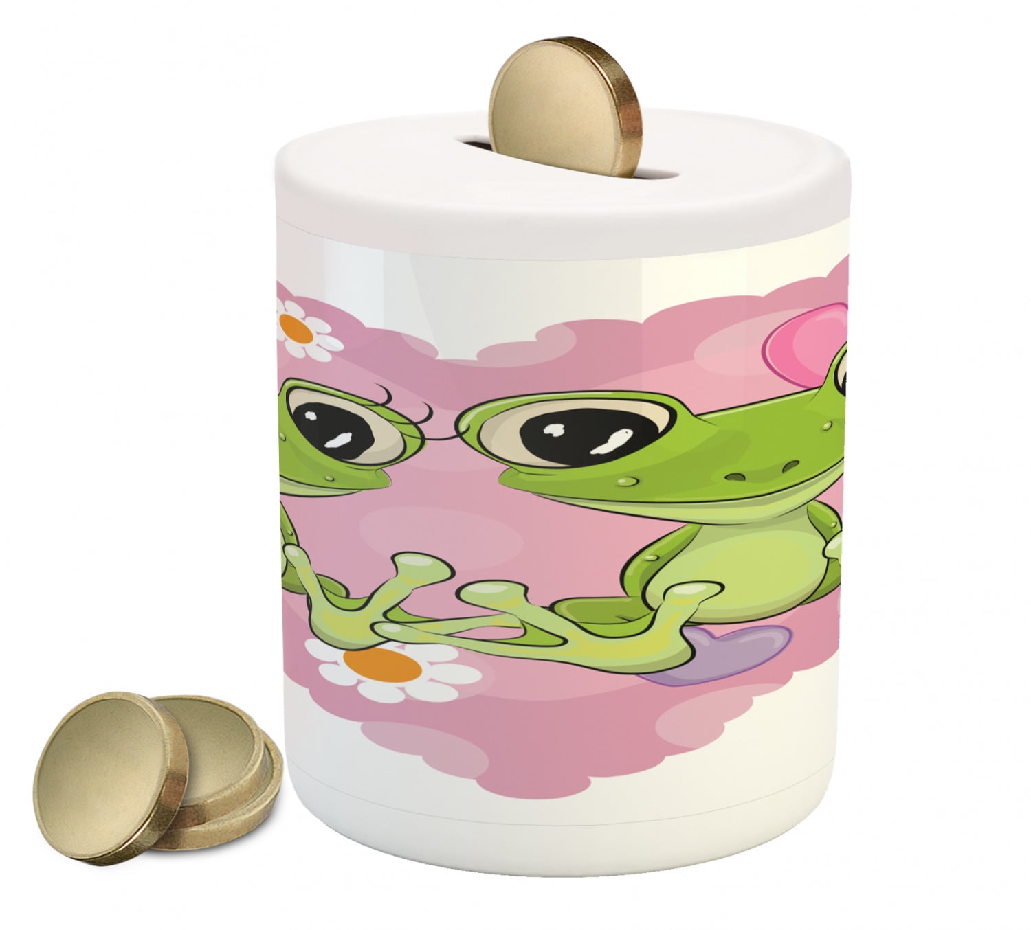Love Piggy Bank, 2 Cartoon Frogs on a Background of Heart in Love ...