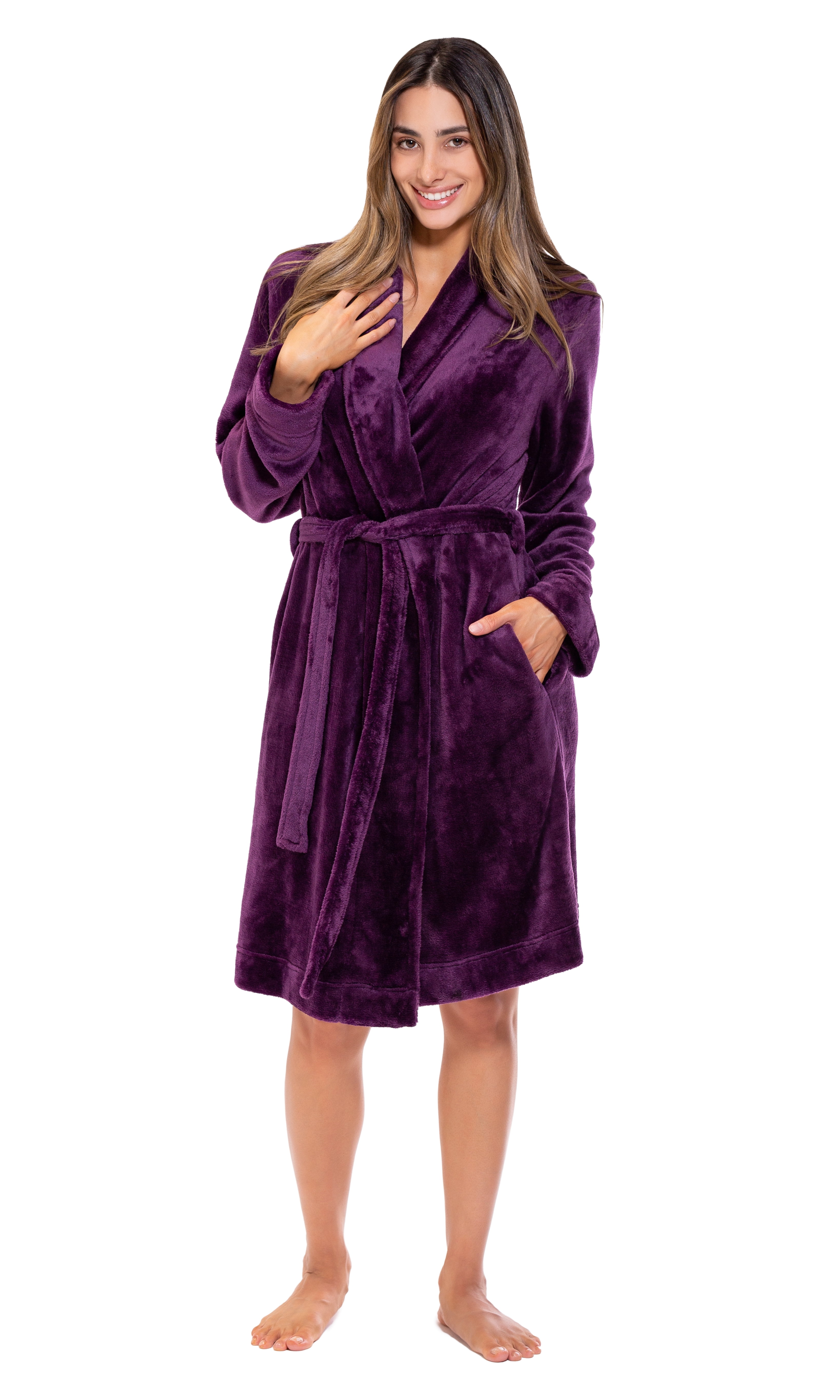 Turquaz Robes For Women, Womens Fleece Shawl Collar Soft Plush Knee ...
