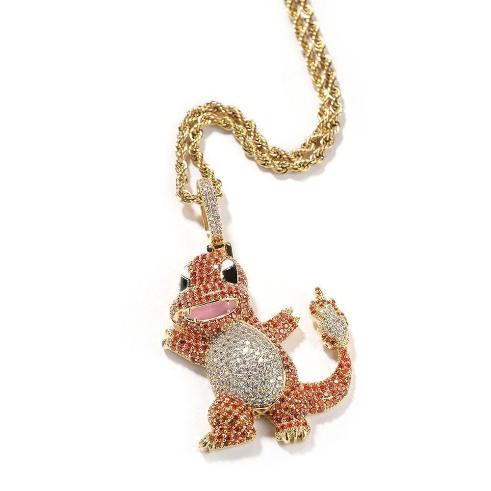 18K Gold Over Finish Simulated Diamond Iced Out Bling Pokemon ...