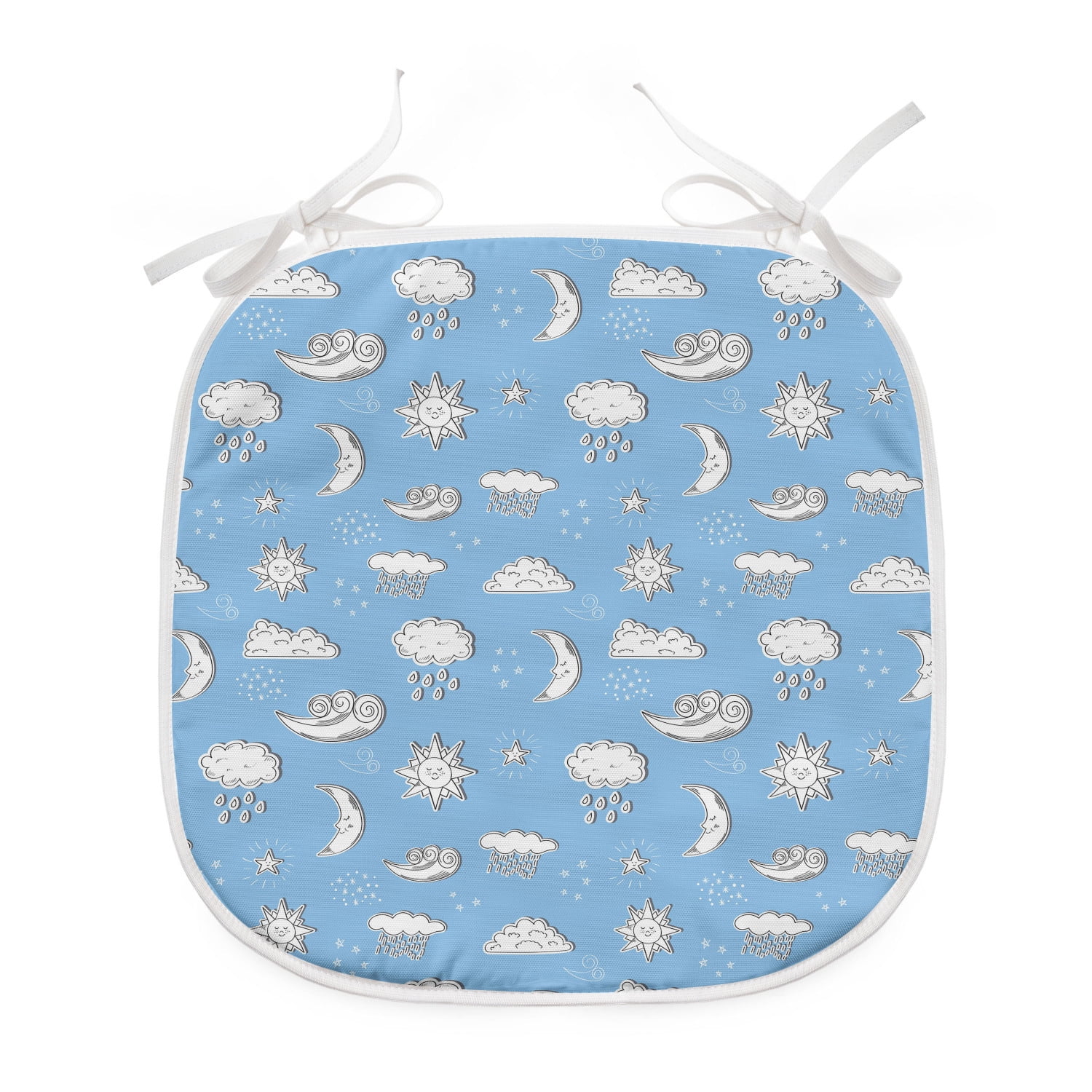 Rain Dining Chair Pad, Cartoon Sun Moon Cloud Star with Weather Pattern ...