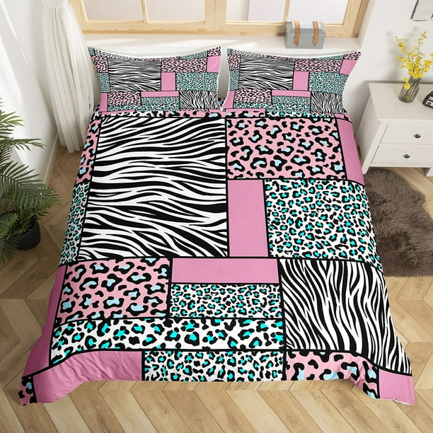 YST Cheetah Leopard Bed Set Checkered Grid Duvet Cover, Wildlife ...