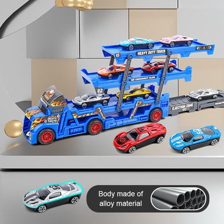 Transport Car Carrier Truck Toy with 6 Mini Alloy Cars, Retractable 3 ...