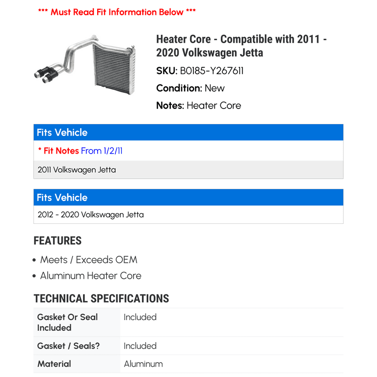 Volkswagen Jetta Heater Core