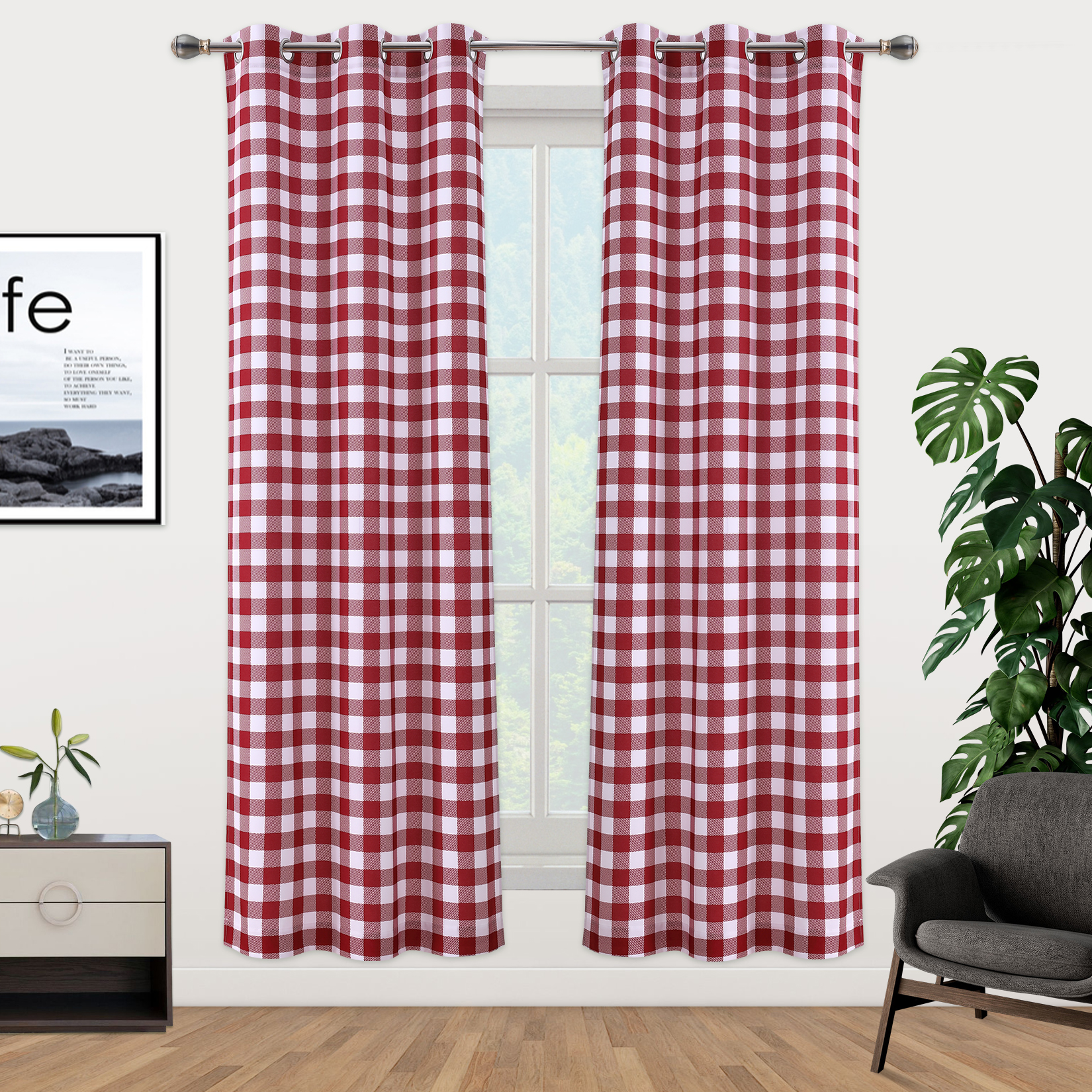 HA-EMORE Plaid Window Curtain Panels for Living Room,Home Decor Grommet ...