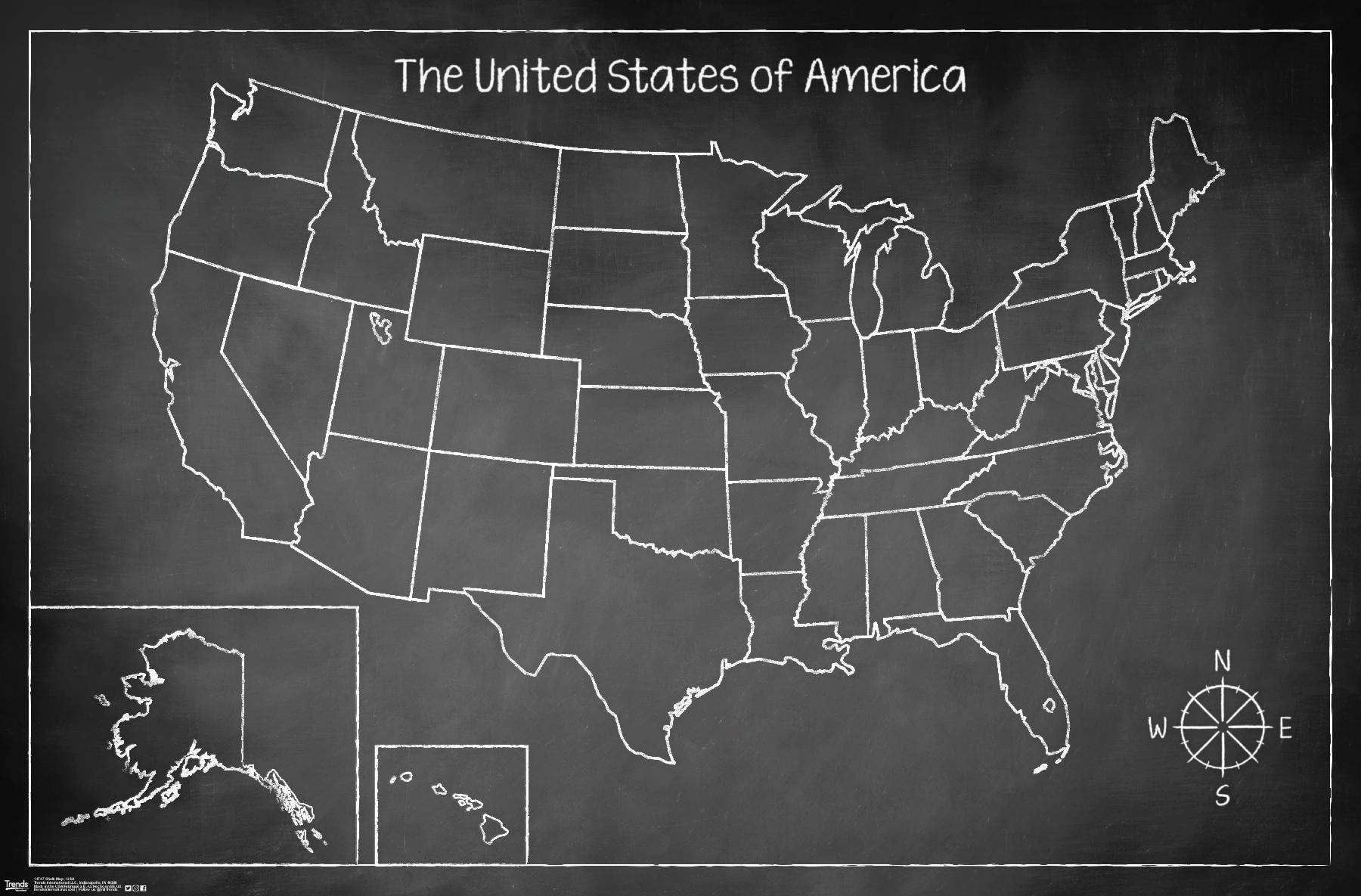 Chalk Map - USA Wall Poster, 14.725" x 22.375" - Walmart.com
