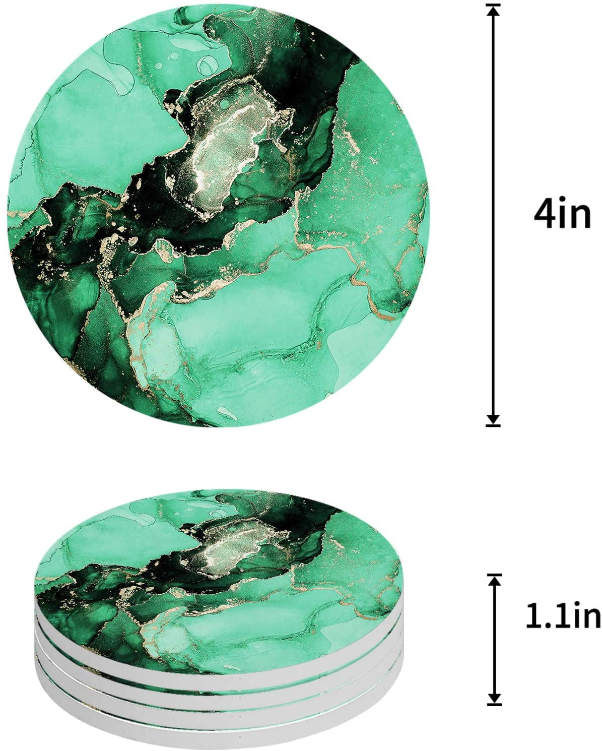 FMSHPON Marble Texture Green Ink Set of 4 Round Coaster for Drinks ...