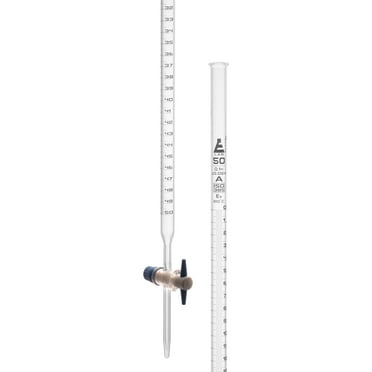 Lab Burette, 50mL - Class A - 0.1mL Amber Graduations - PTFE Stopcock ...
