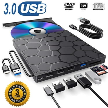 5-in-1 USB C Portable CD/DVD Drive with SD Card Reader, External Disk ...