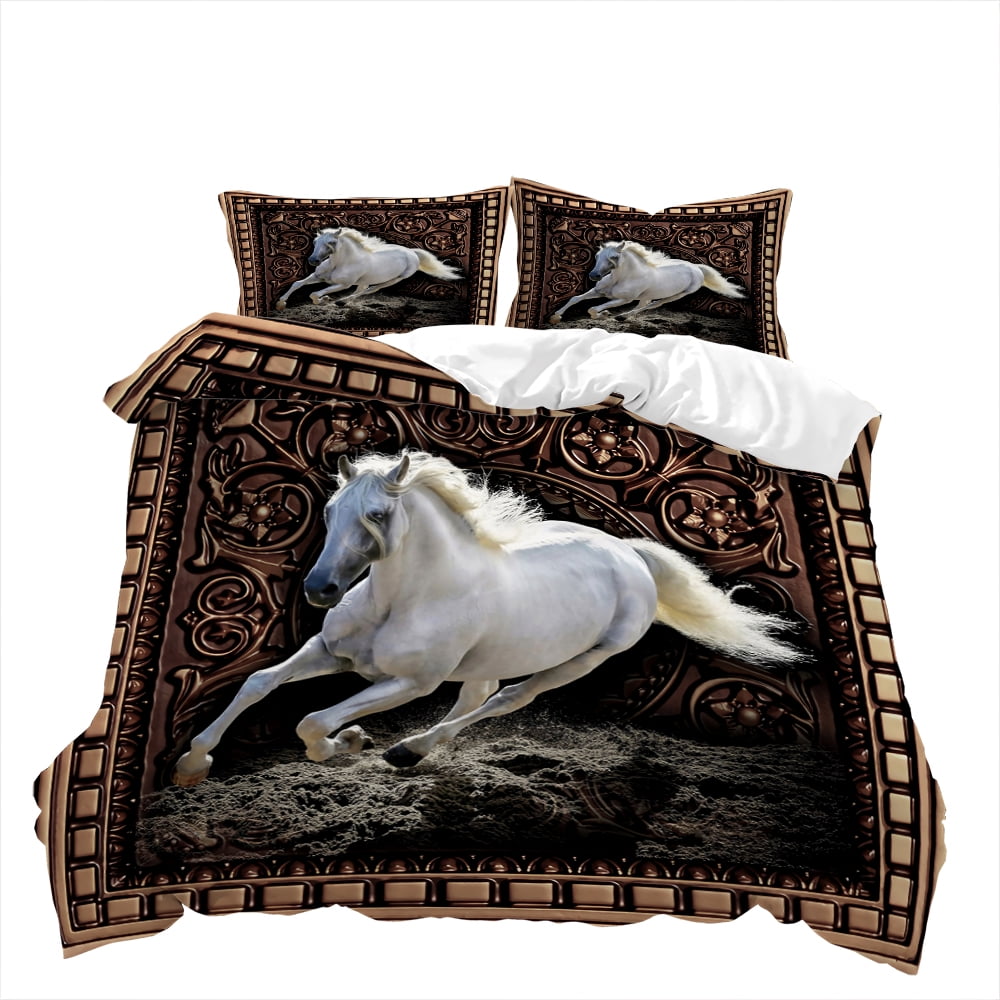 Hosima 3 Piece 3D Digital Printed Duvet Cover Double Ruler Horse Figure ...