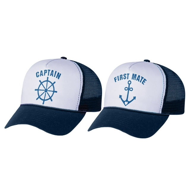 Funny Captain & First Mate Nautical Sailing Matching Mesh Caps Set ...