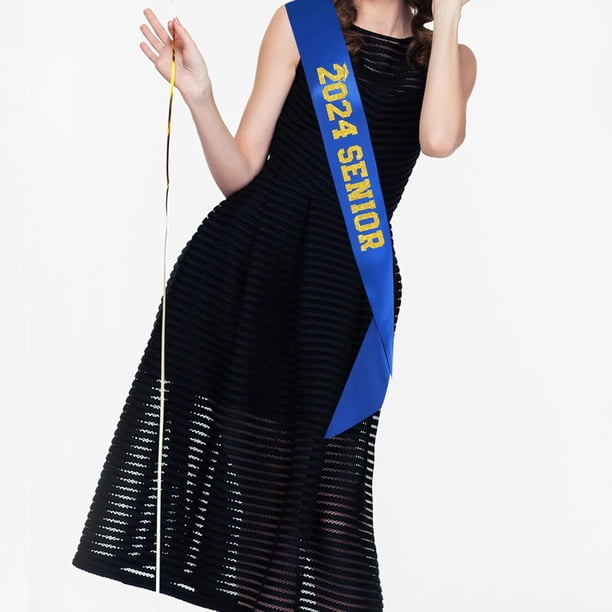 shiyou-Blue 2024 Senior Satin Sash with Gold Glitter Letters -Class of ...