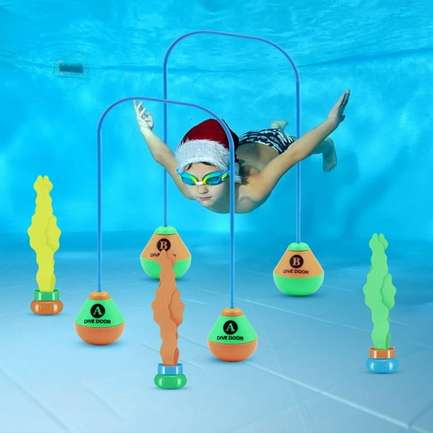 5PCS Pool Toys Games-2 Diving Through Swim Rings +Dive Aquatic Plants ...