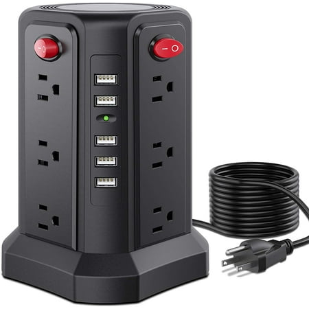 Power Bar with Surge Protector,16.4 FT Extension Cord 5 USB Ports 12 AC ...