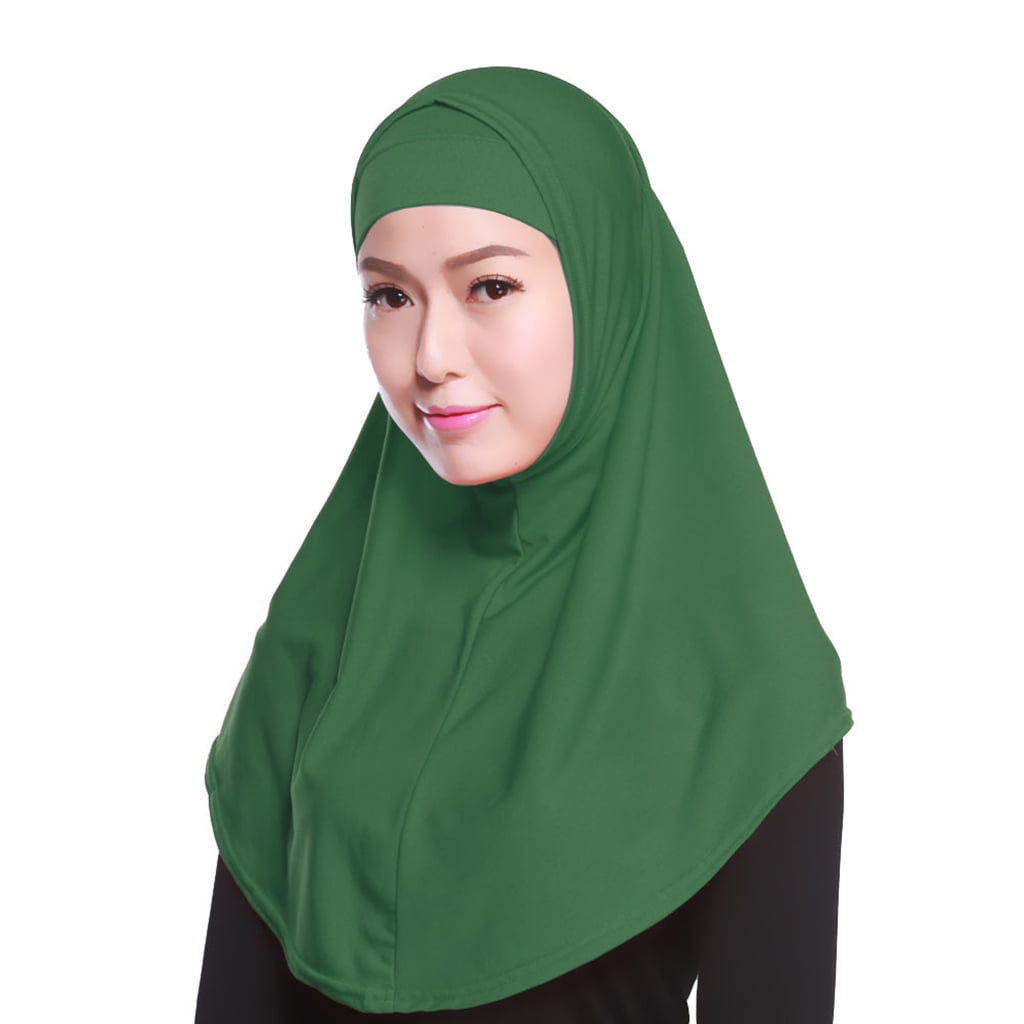Cotton 2Pcs Hijab Cap with Tube Hood Muslim Stretch Solid Color Turban ...