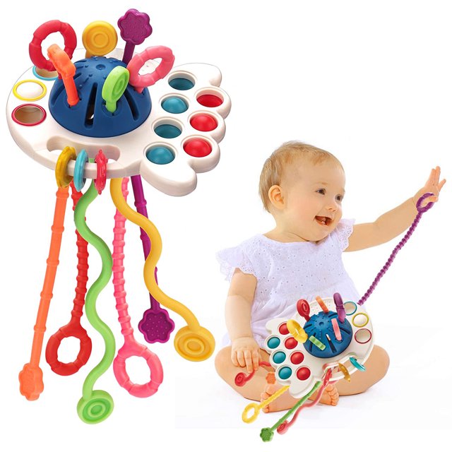 Silicone Teething Montessori Baby Toys, Pull String Fidget Games ...