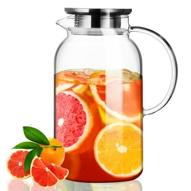 Aofmee 2L Glass Pitcher | 68oz Water Pitcher with Stainless Steel Lid ...