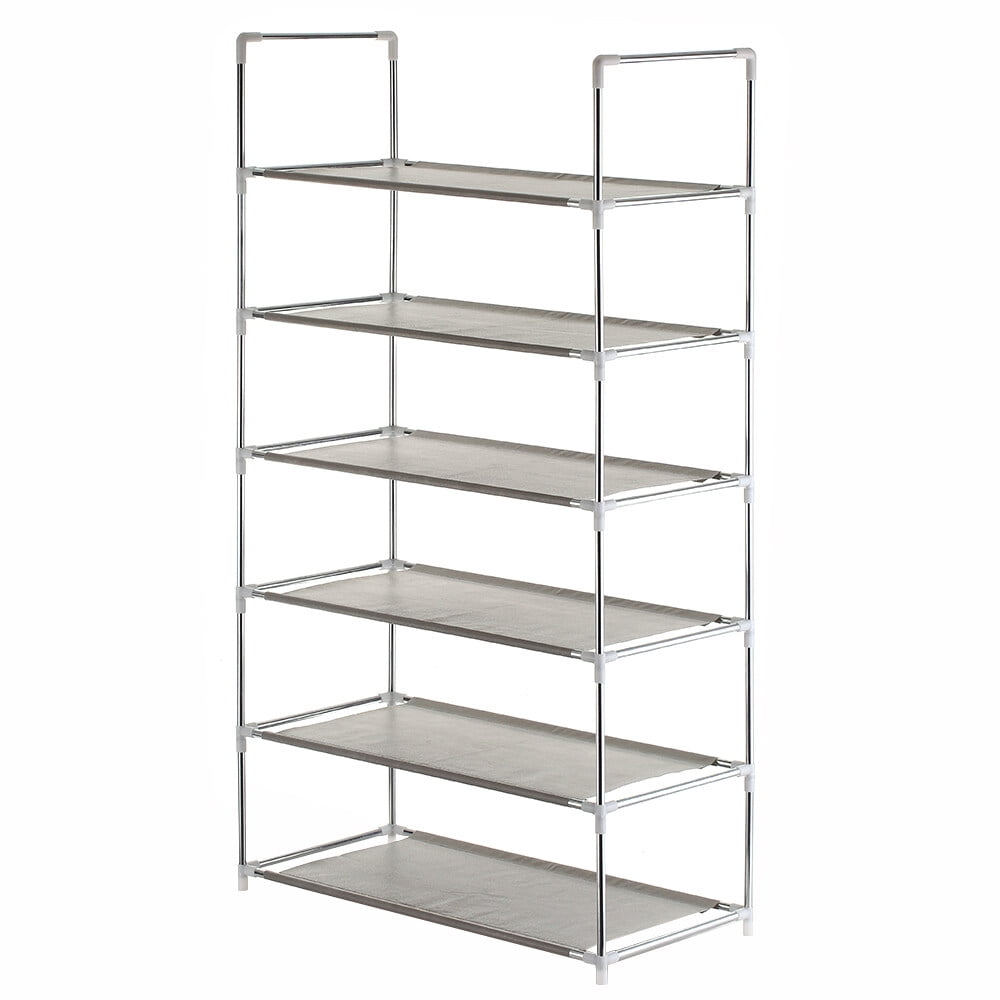 Flyflise 6-Tier Shoe Rack Shoe Tower Shelf Storage Organizer Cabinet Stackable Shelves Holds 18 Pairs Of Shoes Grey 900g