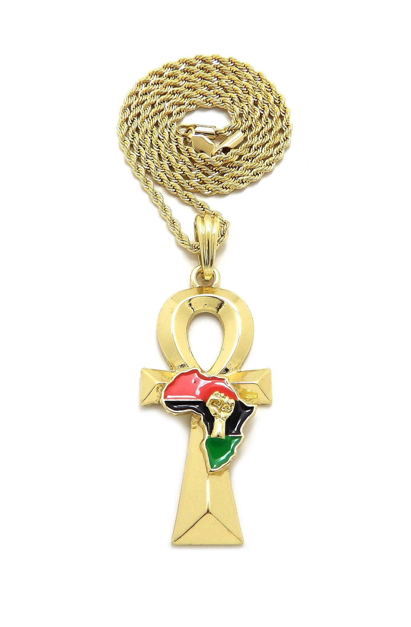 iJewelry2 Gold Tone ANKH Cross with Afro-Flag Colored Africa Continent ...