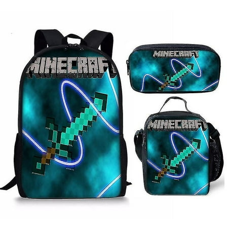 Minecraft Square People Children's Schoolbag Three-piece Set Bag Pencil ...