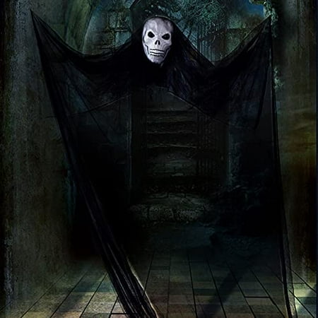 Flying Ghoul Ghost with Sound & Glowing Hanging Scary Grim Reaper Skull ...